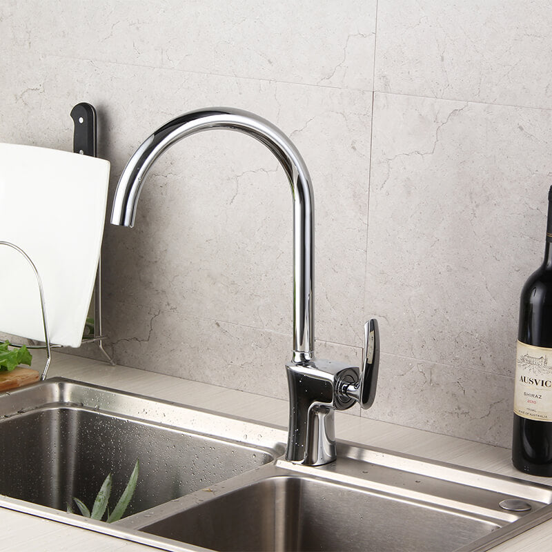 High Arc Solid Brass Kitchen Faucet | Single Hole Kitchen Faucet In ...
