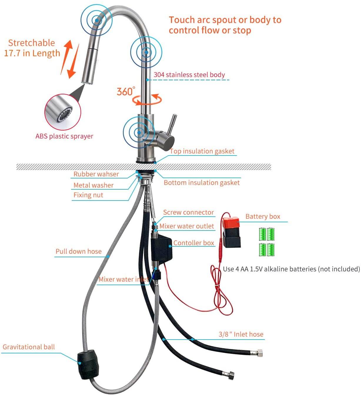 Touch On Kitchen Faucet with Pull Down Sprayer | Hassle-Free Warranty