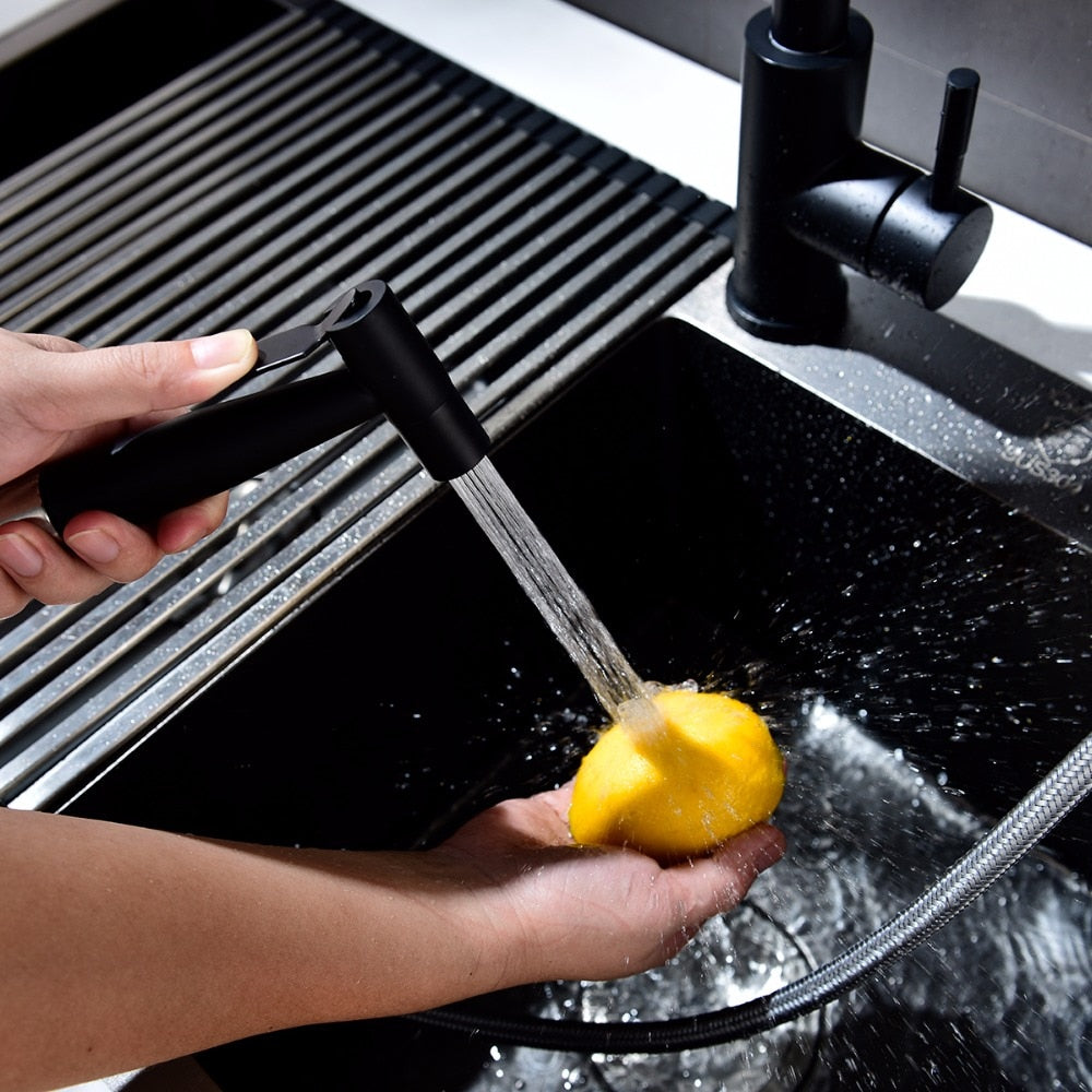 Stainless Steel Black Kitchen Faucet Sprayer with Hose & Head