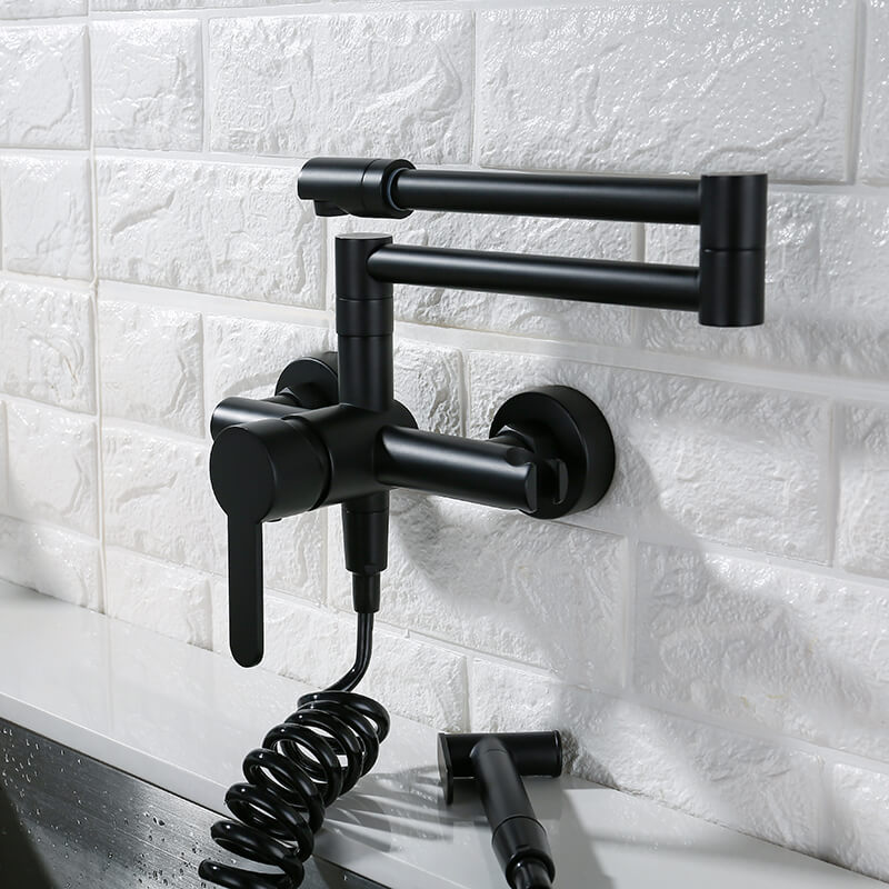 Foldable Wall Mounted Kitchen Faucet Set with Bidet Sprayer - WELQUEEN